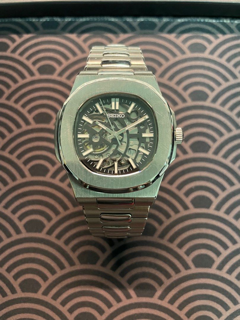 Seiko Custom Mod “Nautilus Skeleton Black” 41mm case, Men's Fashion ...