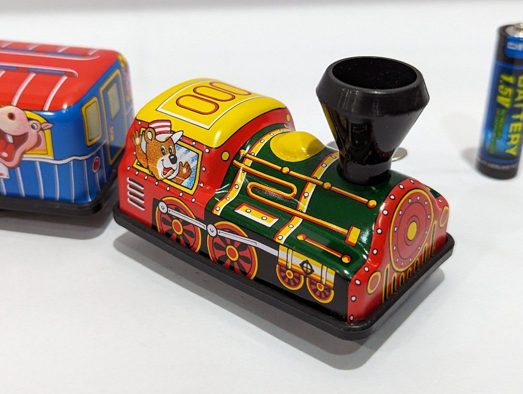 TIN TOY TRAIN STEAM LOCOMOTIVES ZOO ANIMAL WIND UP EDITION MADE IN ...
