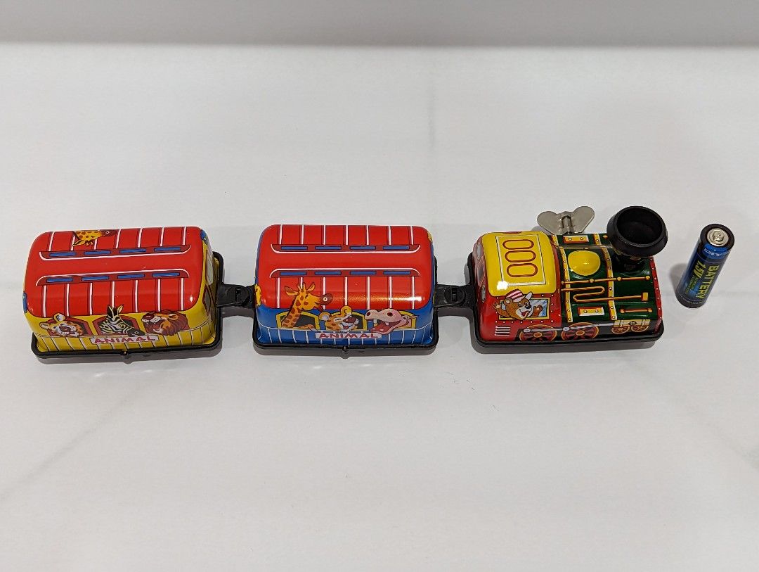 TIN TOY TRAIN STEAM LOCOMOTIVES ZOO ANIMAL WIND UP EDITION MADE IN ...