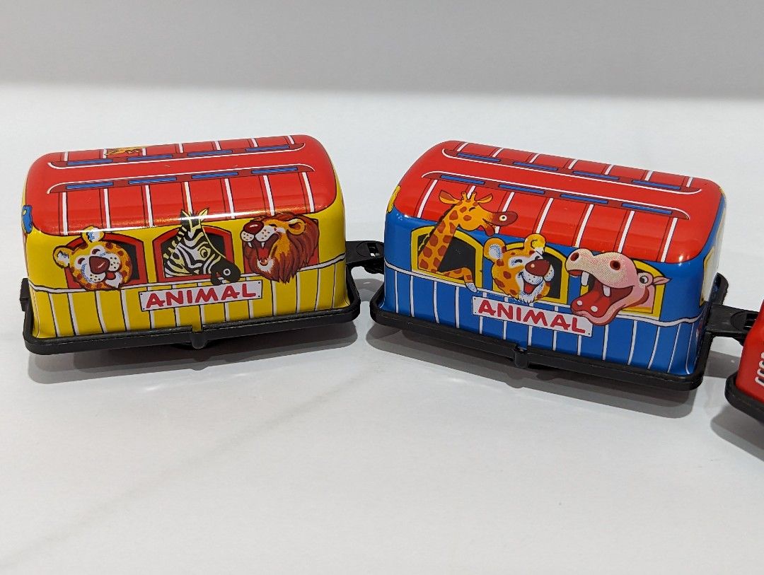 TIN TOY TRAIN STEAM LOCOMOTIVES ZOO ANIMAL WIND UP EDITION MADE IN ...