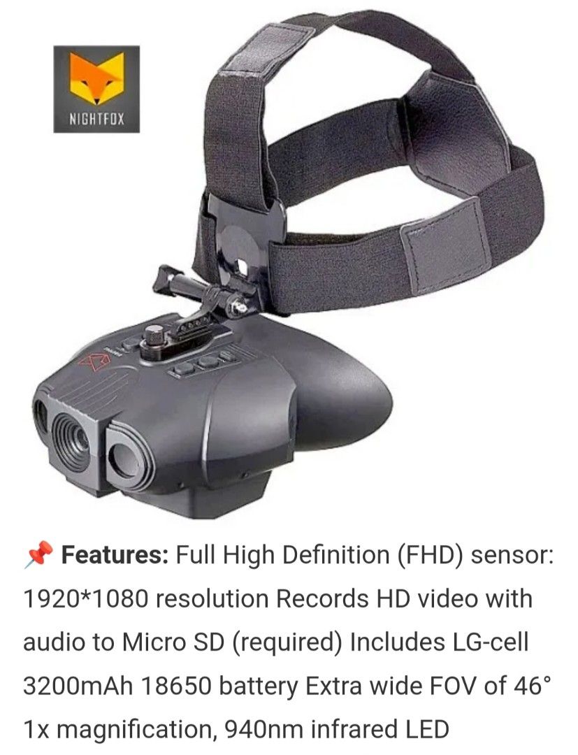 (UK)Nightfox Red Night Vision Goggles With HD Audio / Video Recording ...