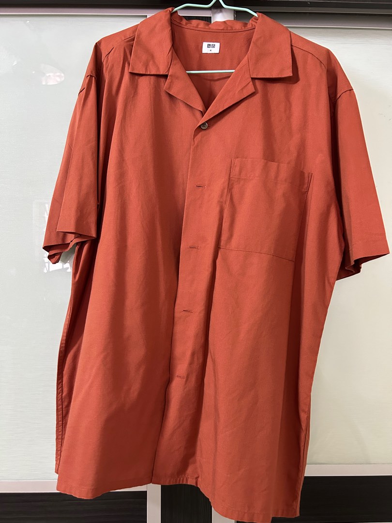 Uniqlo Dark Orange Open Collar Shirt, Men's Fashion, Tops & Sets ...