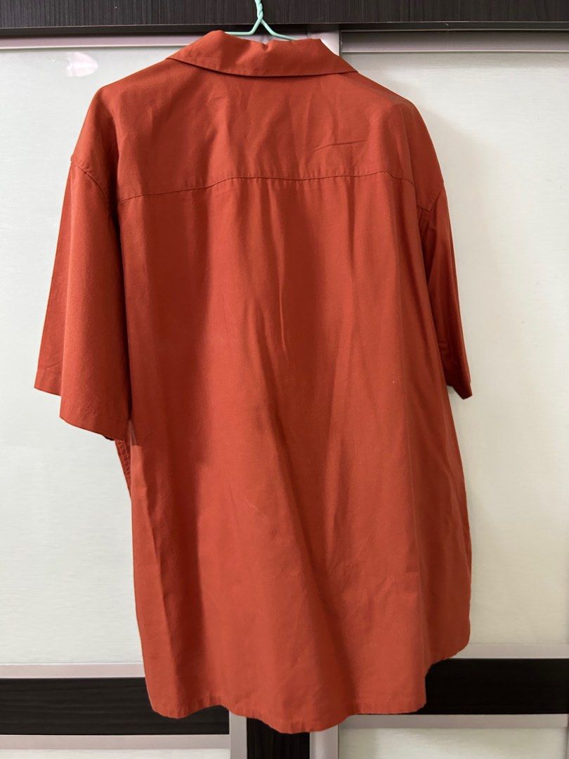 Uniqlo Dark Orange Open Collar Shirt, Men's Fashion, Tops & Sets ...