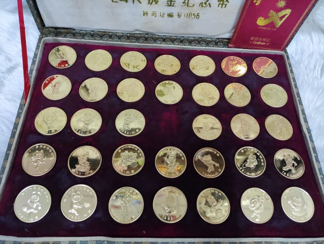 Vintage 1990 XI Asian Games Beijing 24K Gold Plated Coin Set Of 34 Pieces, Hobbies & Toys ...