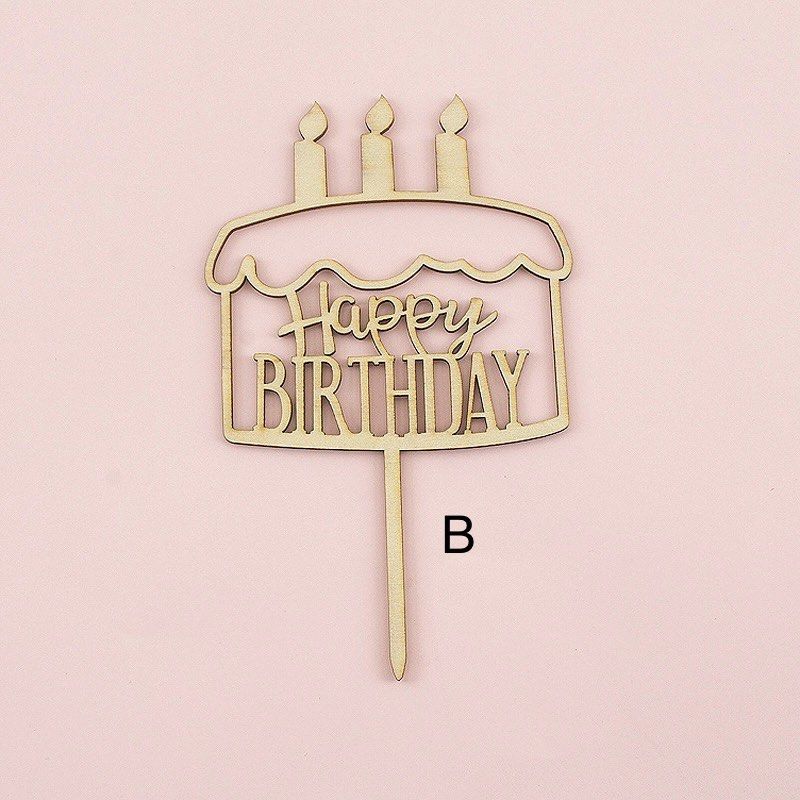 [in stock] Wood Happy Birthday cake Topper cupcake decoration dessert ...