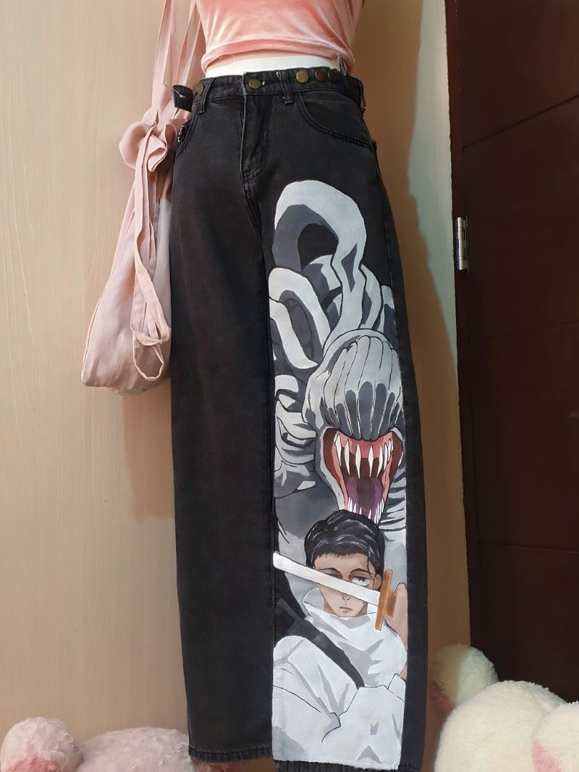 YUTA OKKOTSU JUJUTSU KAISEN CUSTOM HANDPAINTED BLACK HIGHWAISTED BAGGY ...