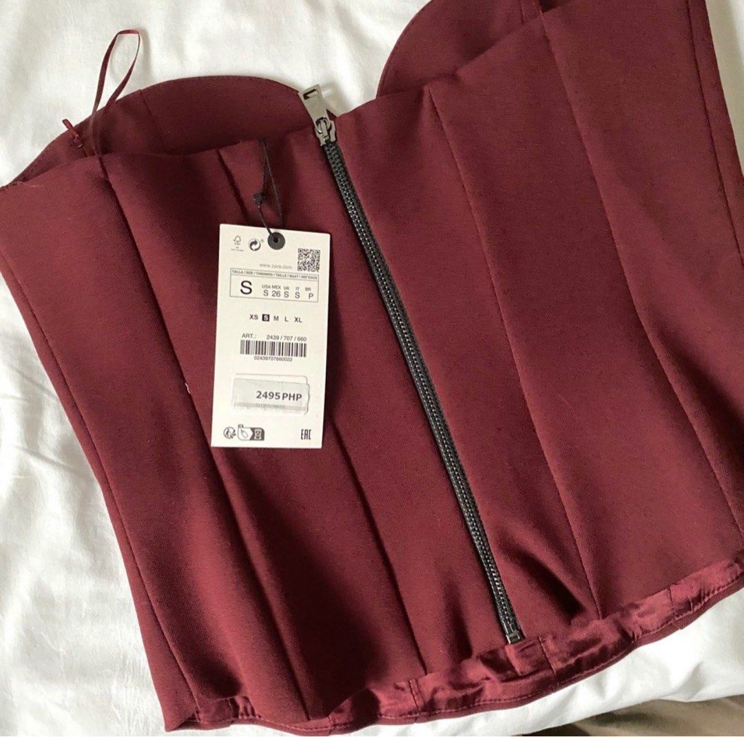 Zara Maroon Corset on Carousell