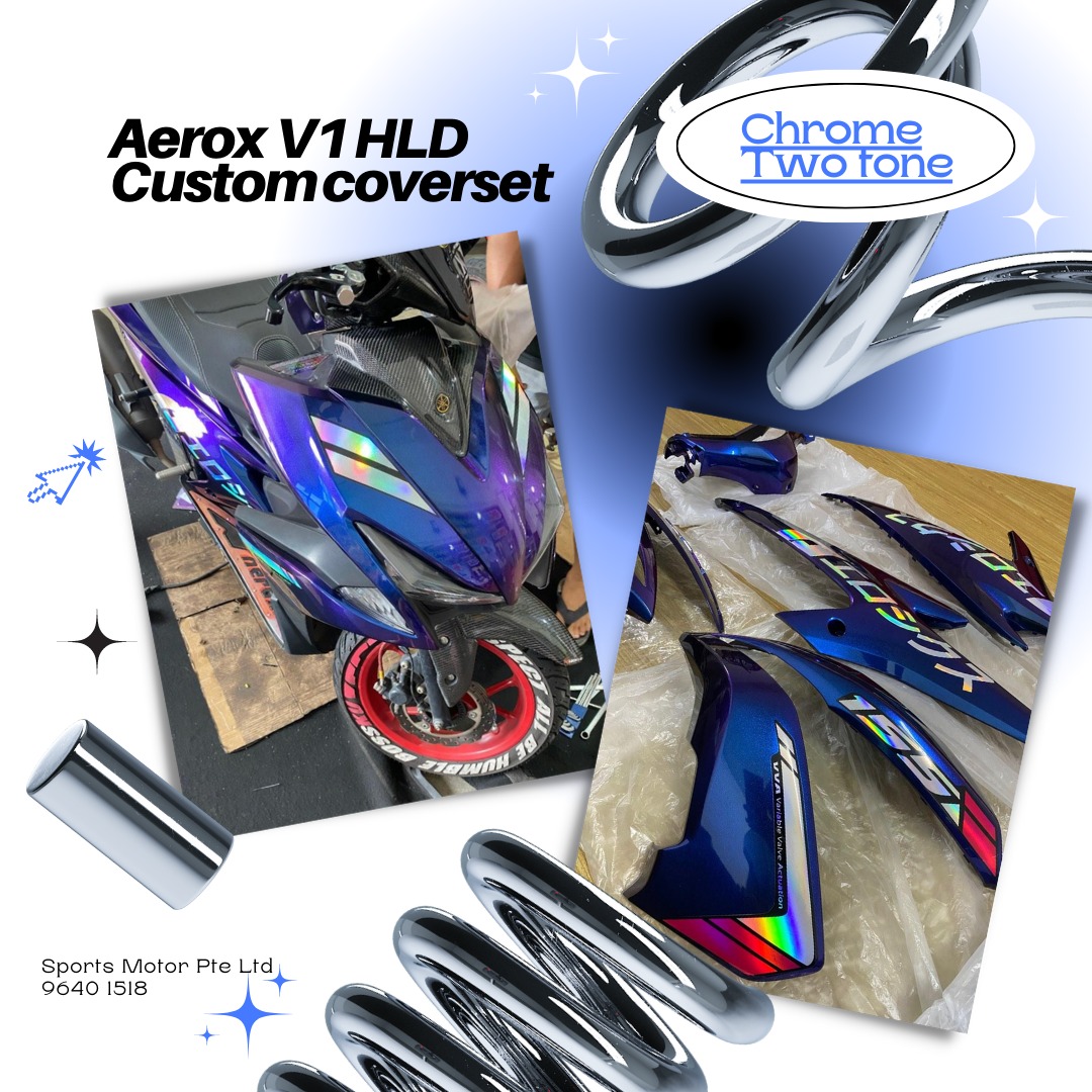 AEROX V1 HLD CUSTOM COVERSET CHROME TWO TONE, Motorcycles, Motorcycle ...