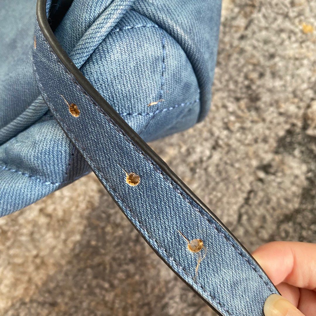 ALDO Denim Backpack with Gold Pins and Chain Straps on Carousell