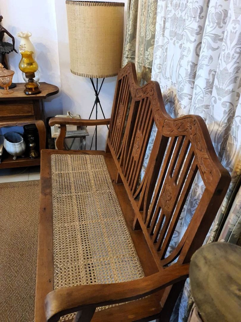 Beautiful old narra three-seater bench with intact solihiya (vintage ...