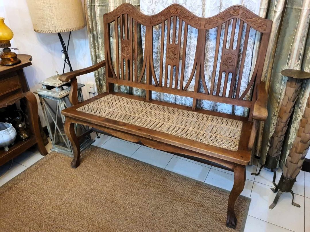 Beautiful old narra three-seater bench with intact solihiya (vintage ...