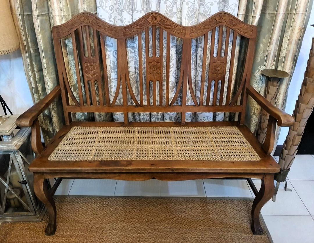 Beautiful old narra three-seater bench with intact solihiya (vintage ...