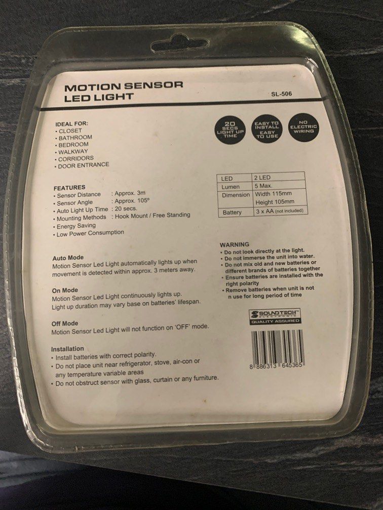 Brand new Soundtech Motion Sensor Light, Furniture & Home Living ...