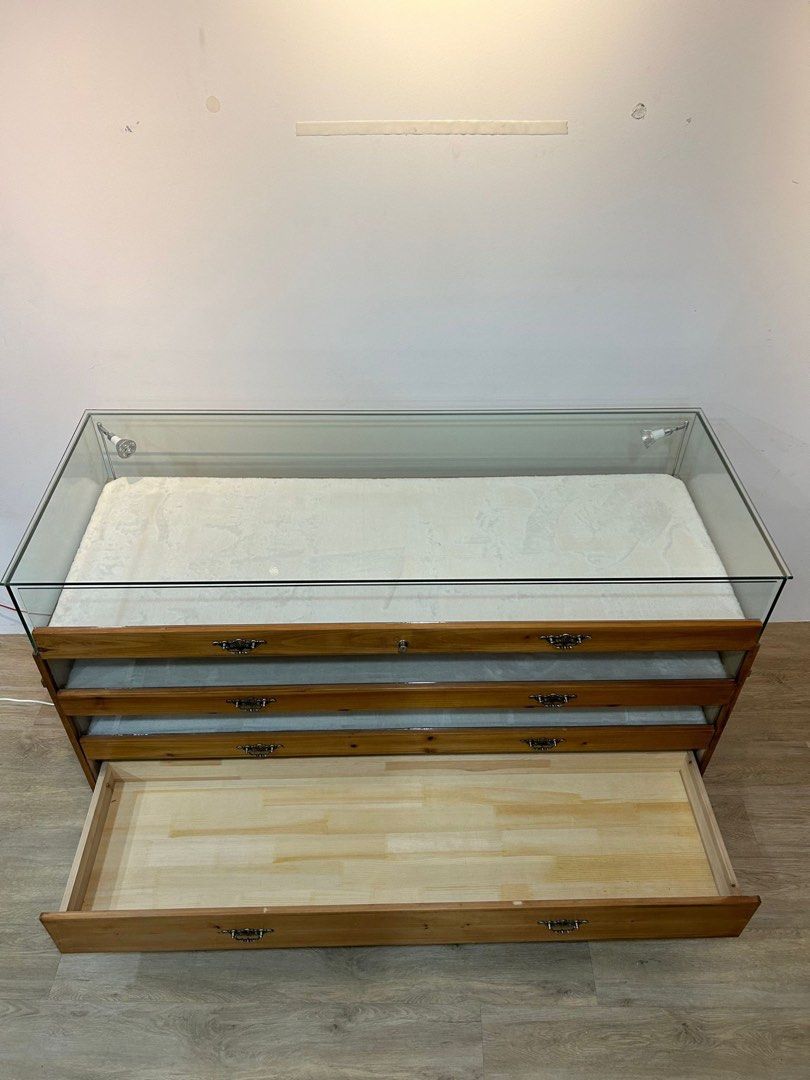 Chest Of Drawers Glass Wood Display Case Cabinet 4 tier layer Showroom ...