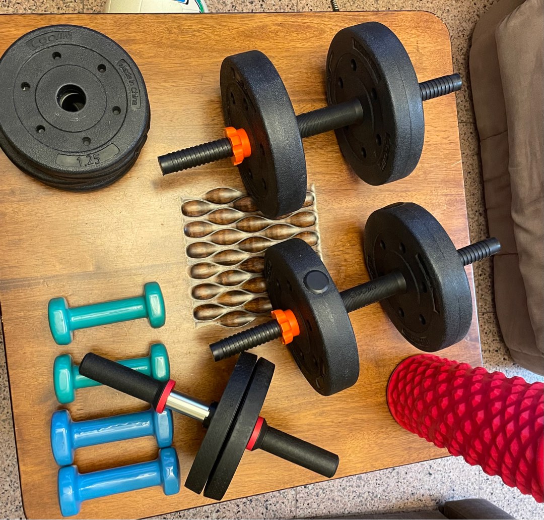 Dumb bells, Abdominal wheel, Deep massage foam roller, Sports Equipment ...