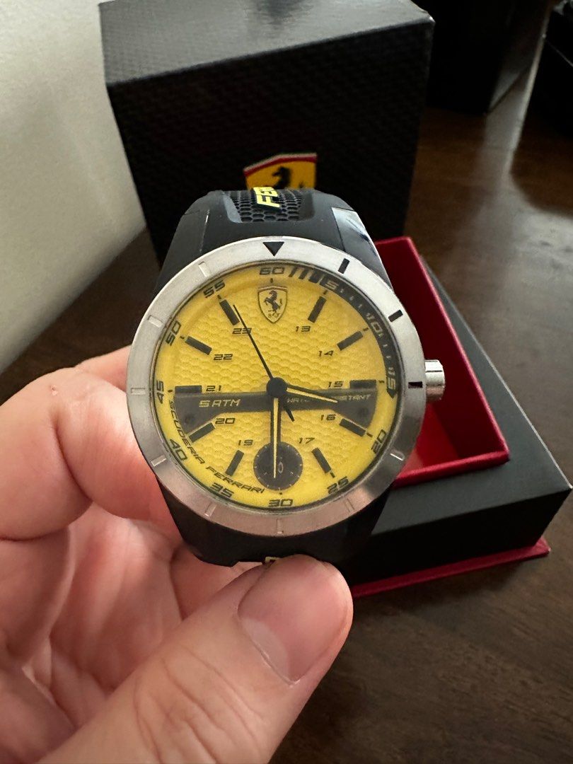 Ferrari Round Analog Black And Yellow Dial Watch on Carousell