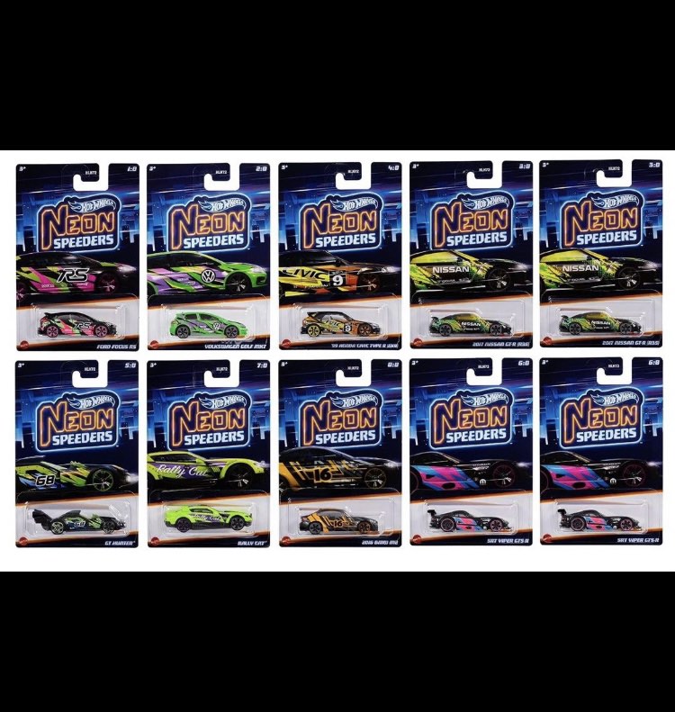 hot wheels neon speeders set of 10 honda dodge viper civic ek9 nissan ...
