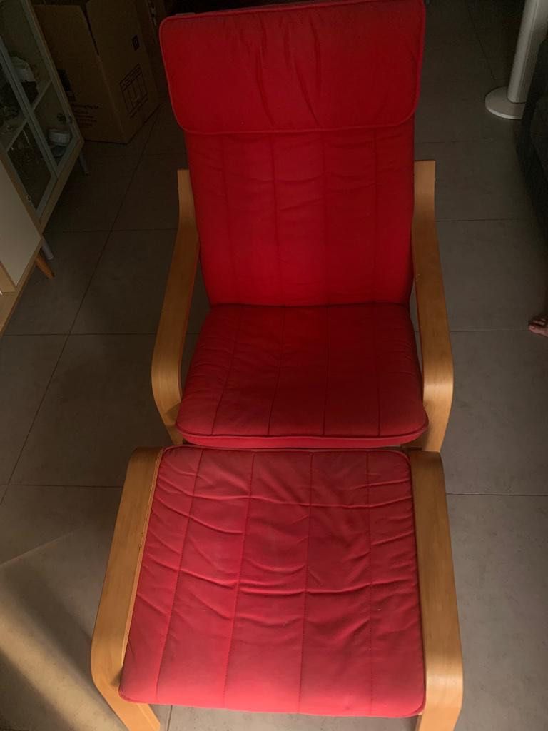 IKEA Poang Armchair with footstool, Furniture & Home Living, Furniture ...