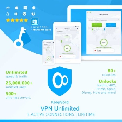 KeepSolid VPN Unlimited For 5 Active Connections, Lifetime on Carousell