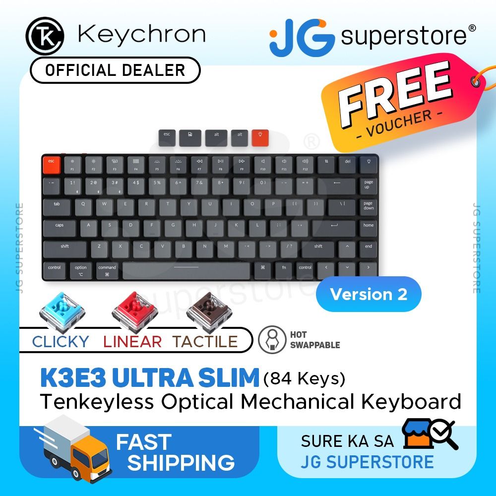 Keychron K3 (V2) Ultra-Slim Low Profile Wired / Wireless Bluetooth TKL Tenkeyless Mechanical ...