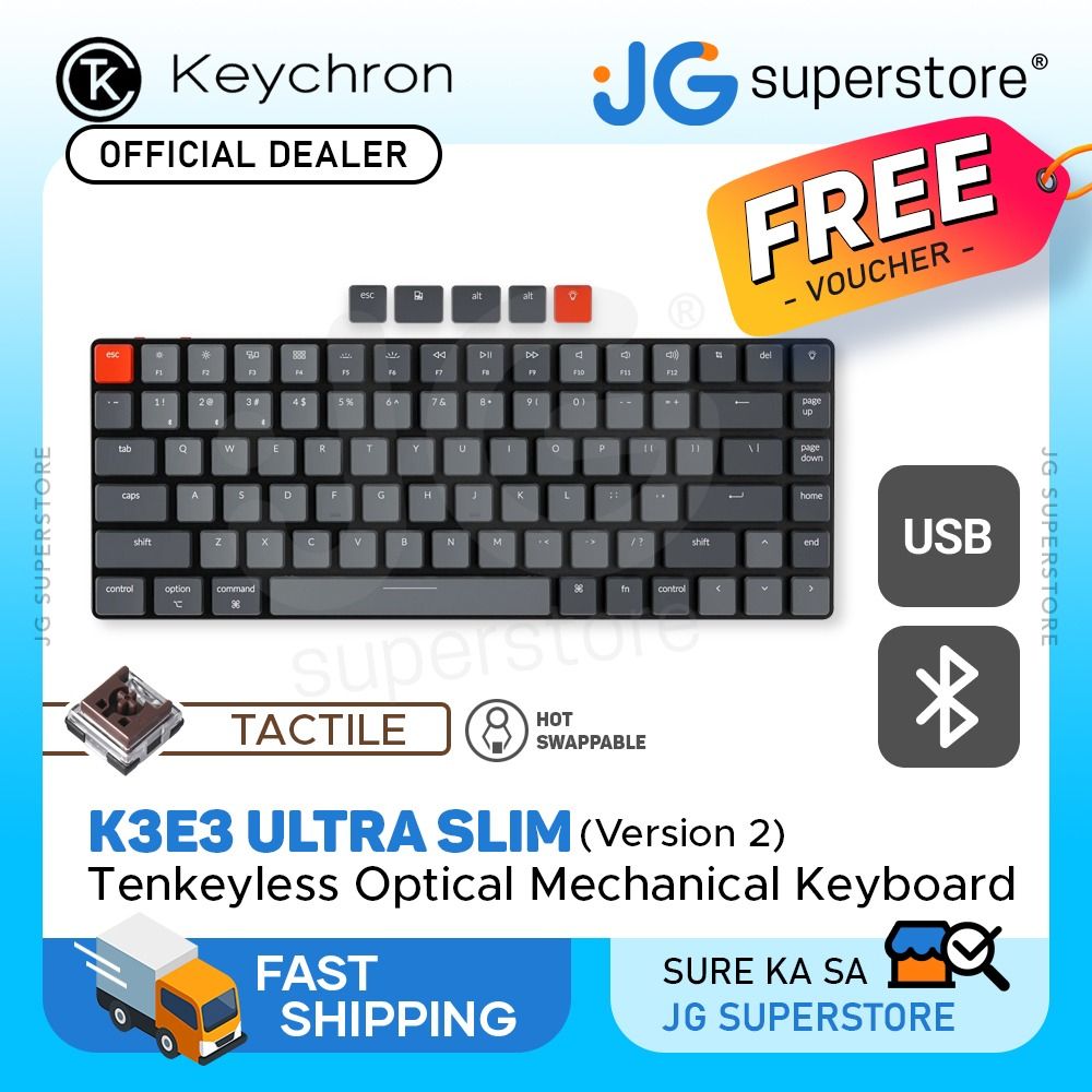 Keychron K3 (V2) Ultra-Slim Low Profile Wired / Wireless Bluetooth TKL ...