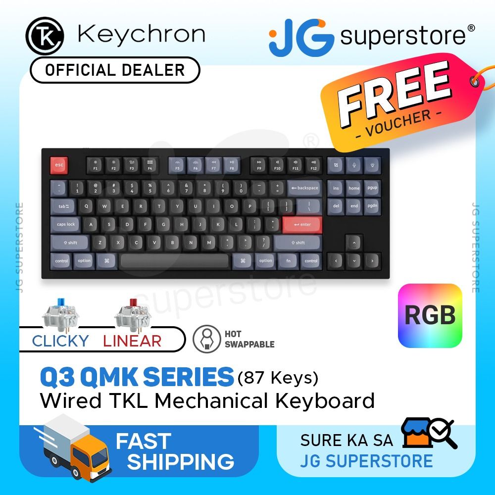 Keychron Q3 QMK 87 Keys Compact Wired TKL Tenkeyless Mechanical ...