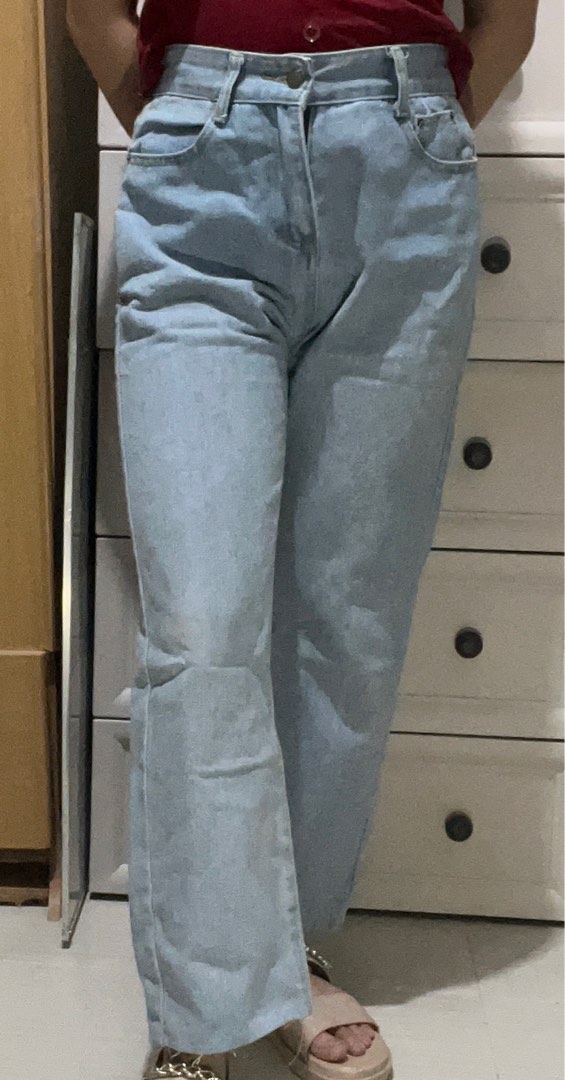 Light Colored Denim Jeans: wideleg & garterized, Women's Fashion ...