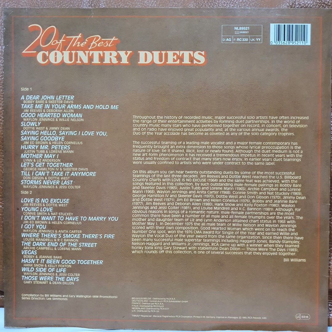 (Mint) 20 of The Best COUNTRY DUETS vinyl record ELP, Hobbies & Toys ...