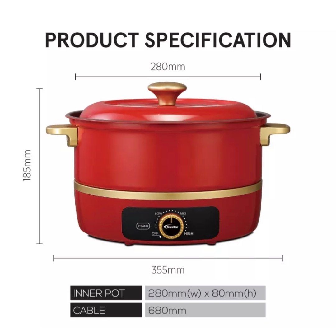 Powerpac Multicooker Steamboat 5L, TV & Home Appliances, Kitchen ...