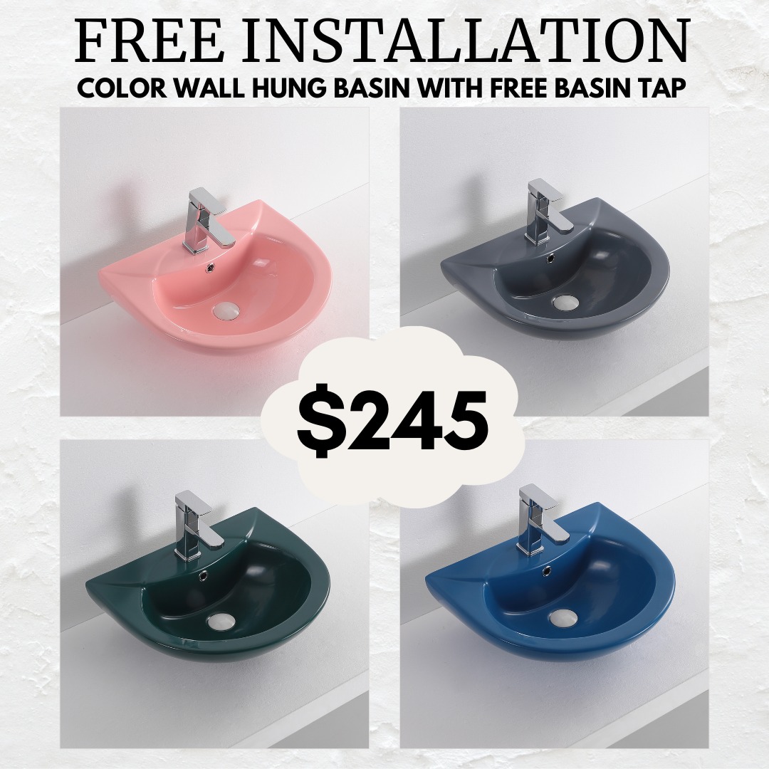 READY STOCKS color basin wall hung wash basin half round semi circle ...
