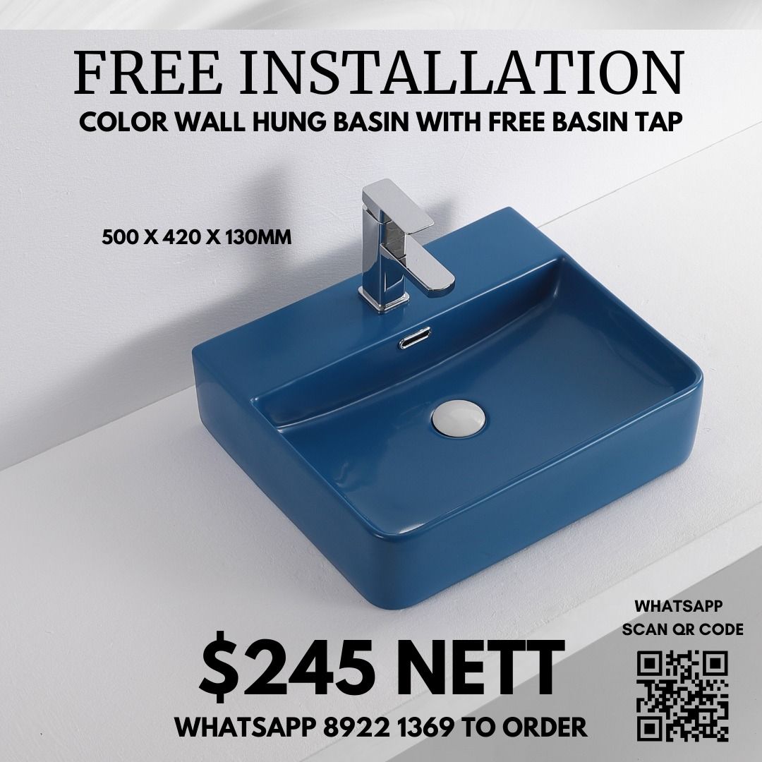 READY STOCKS color basin wall hung wash basin rectangle or semi circle ...