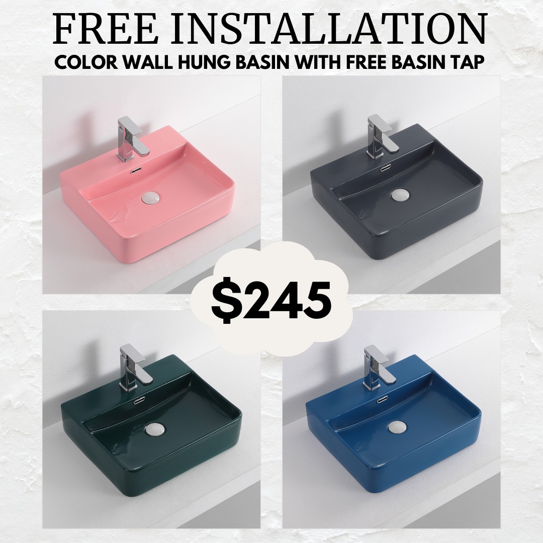 READY STOCKS color basin wall hung wash basin rectangle or semi circle ...