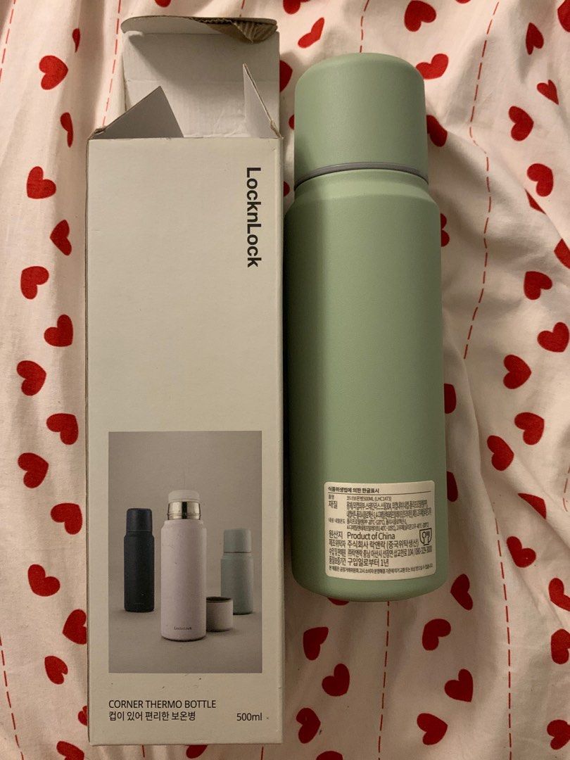 Sage green tumbler (LocknLock Corner Thermo Bottle, 500ml) on Carousell