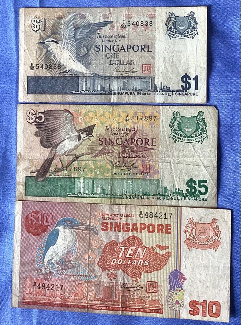 Singapore Old Notes Bird series 1 5 and 10 dollars note, Hobbies & Toys ...