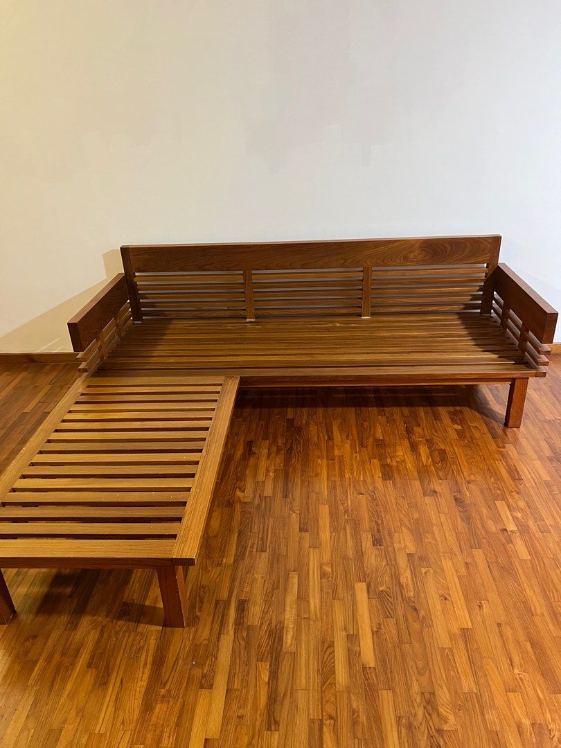 Soild teakwood sofa frame L shape, Furniture & Home Living, Furniture ...
