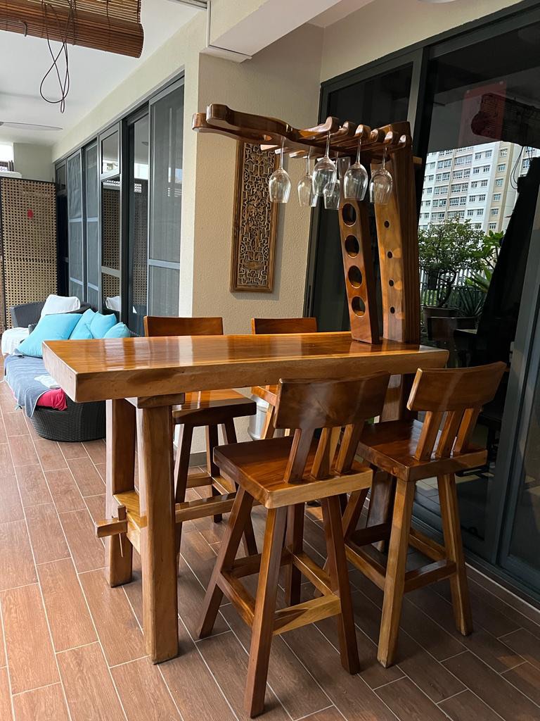 Solid wood dining bar table with wine glass holder, Furniture & Home ...