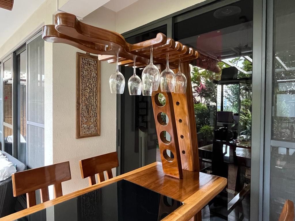 Solid wood dining bar table with wine glass holder, Furniture & Home ...