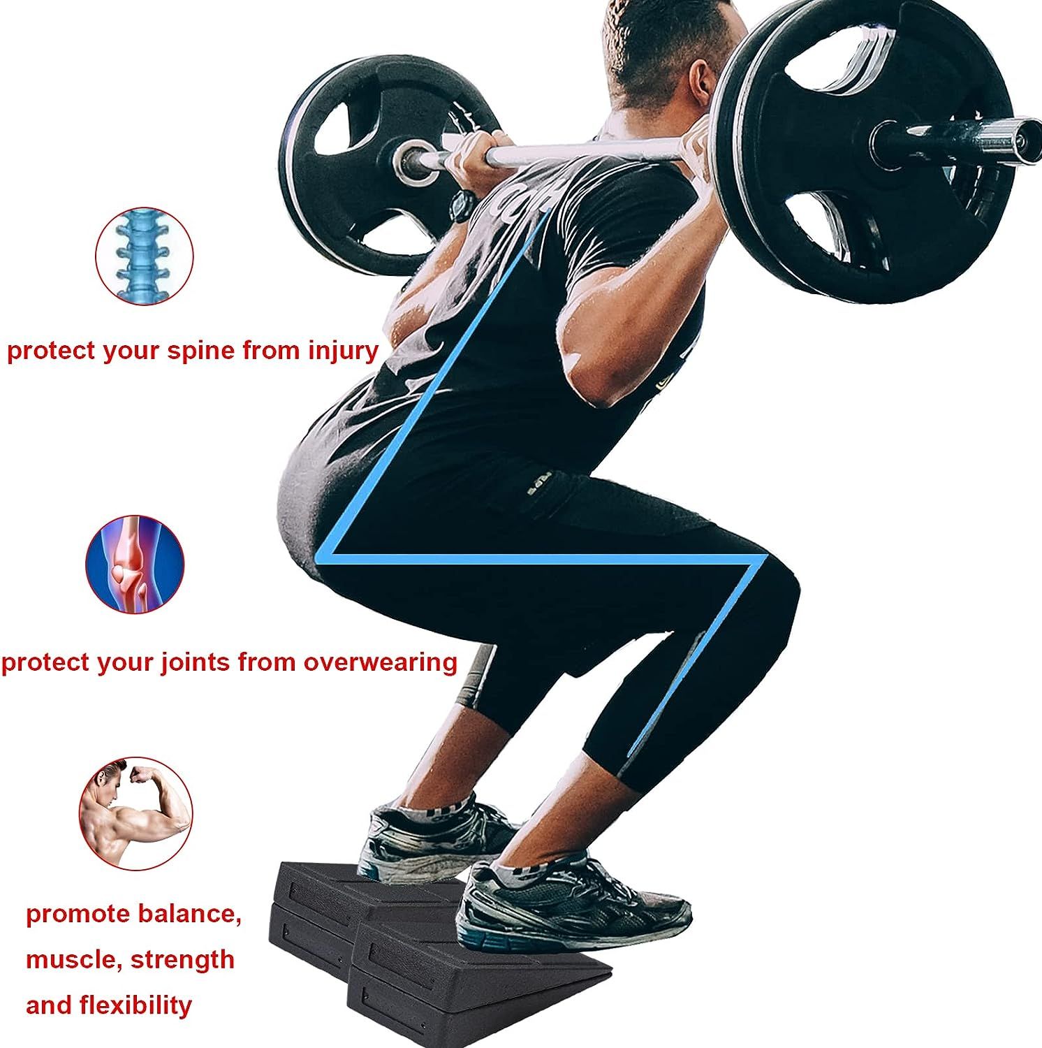 Squat Wedge Block Adjustable Non-Slip Squat Ramp Slant Board Calf ...