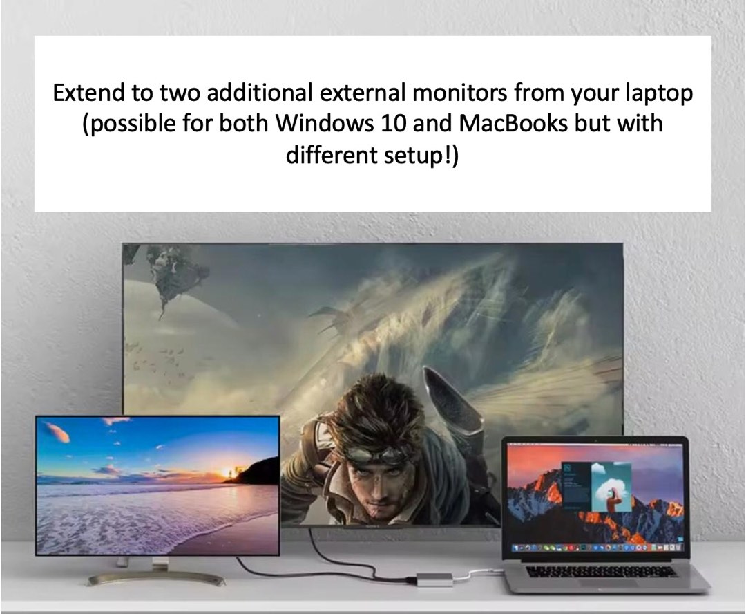Triple Screens set up for Windows and Apple MacBook with Monitor Arm ...