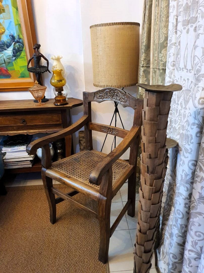 Vintage solihiya and wood arm chair on Carousell