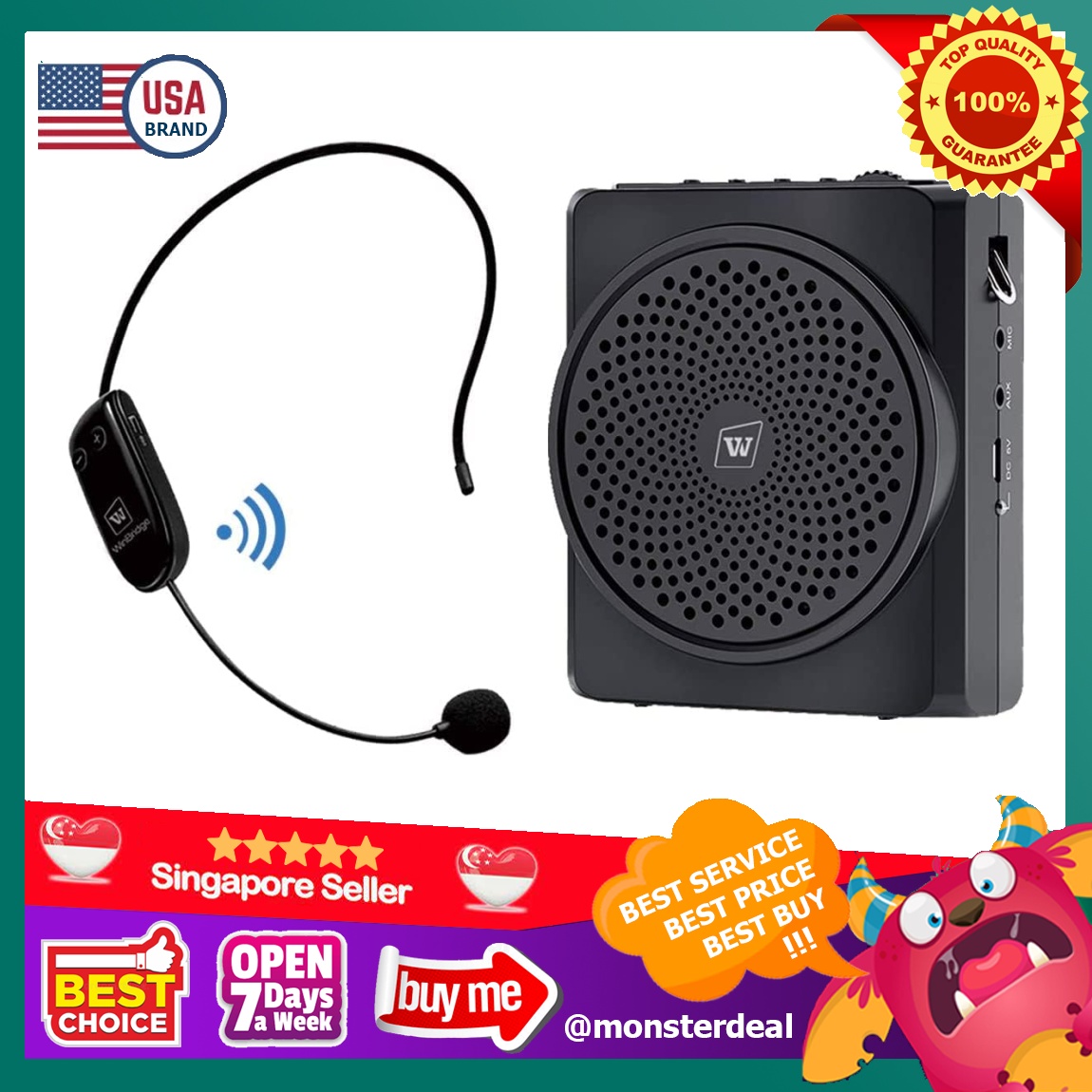 Wireless Voice Amplifier Wireless Microphone Headset, 16W Bluetooth ...