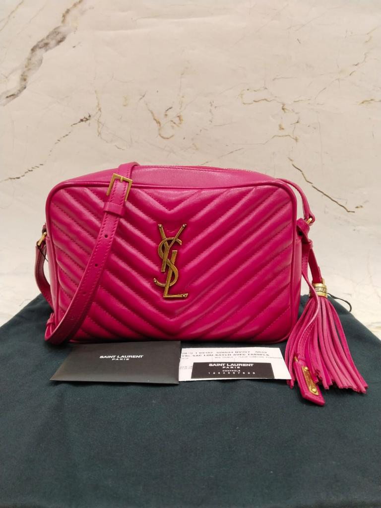 YSL lou camera (23cm) pink 2019 with tassel, dustbag, year paper ...