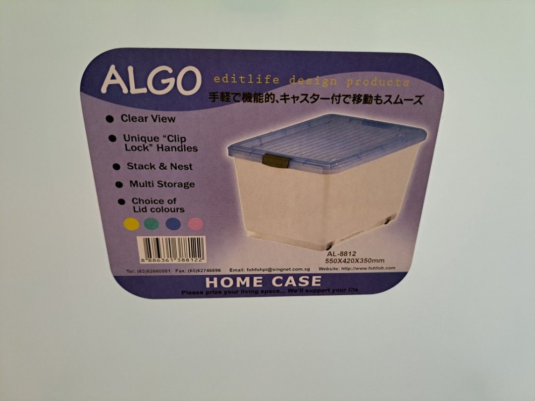 Algo Storage Box With Clip & Lock & Wheels (55L), Furniture & Home ...
