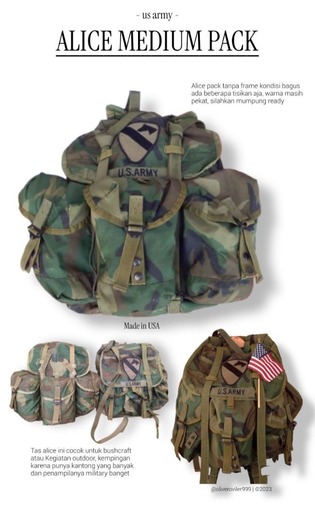 Alice backpack us army, Fesyen Pria, Tas & Dompet , Ransel di Carousell