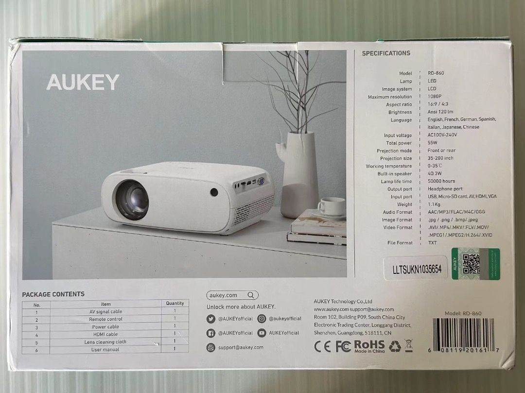 Aukey RD-860 Wireless Wi-Fi Mini Portable Projector with 1080p ...