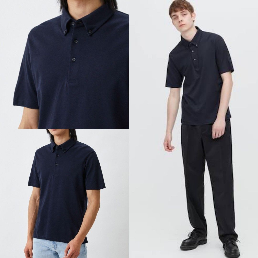 Authentic Uniqlo MEN AIRism pique short sleeve polo shirt in navy, Fesyen Pria, Pakaian , Atasan ...