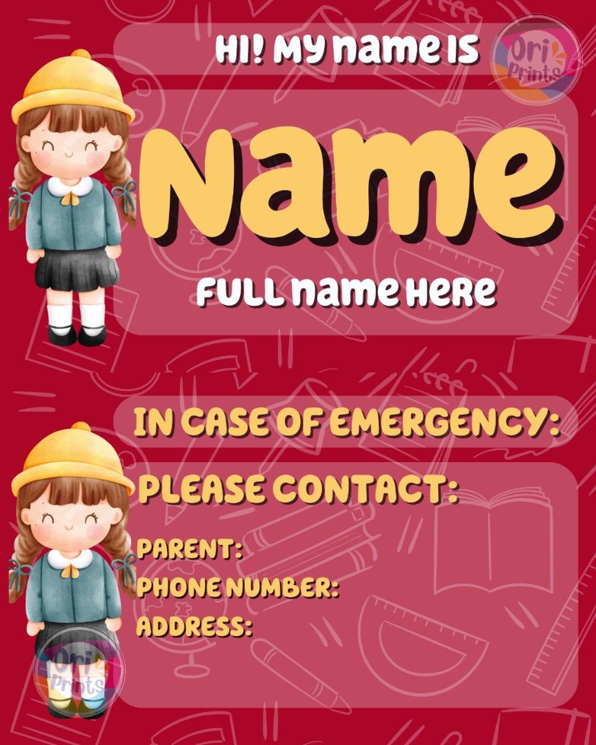 Back to Back print Name Plate Name Tag with free Id lace, Hobbies ...