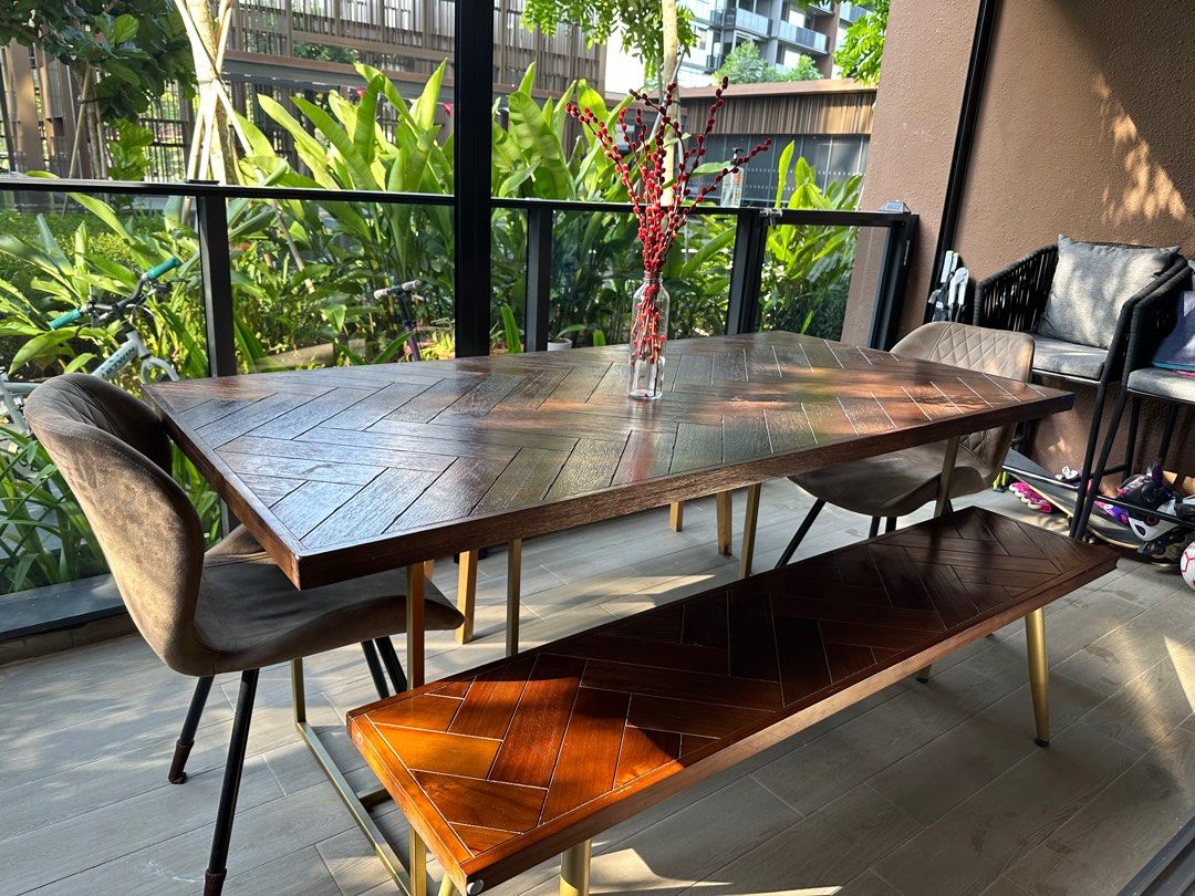Bruno Dining table + Bench + 2 chairs, Furniture & Home Living ...