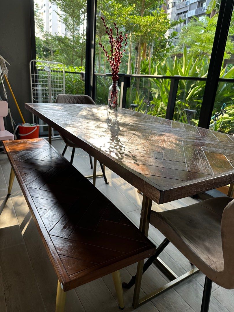 Bruno Dining table + Bench + 2 chairs, Furniture & Home Living, Furniture, Tables & Sets on ...