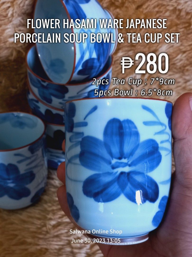 FLOWER HASAMI WARE JAPAN PORCELAIN SOUP BOWLS AND TEA CUPS SET on Carousell
